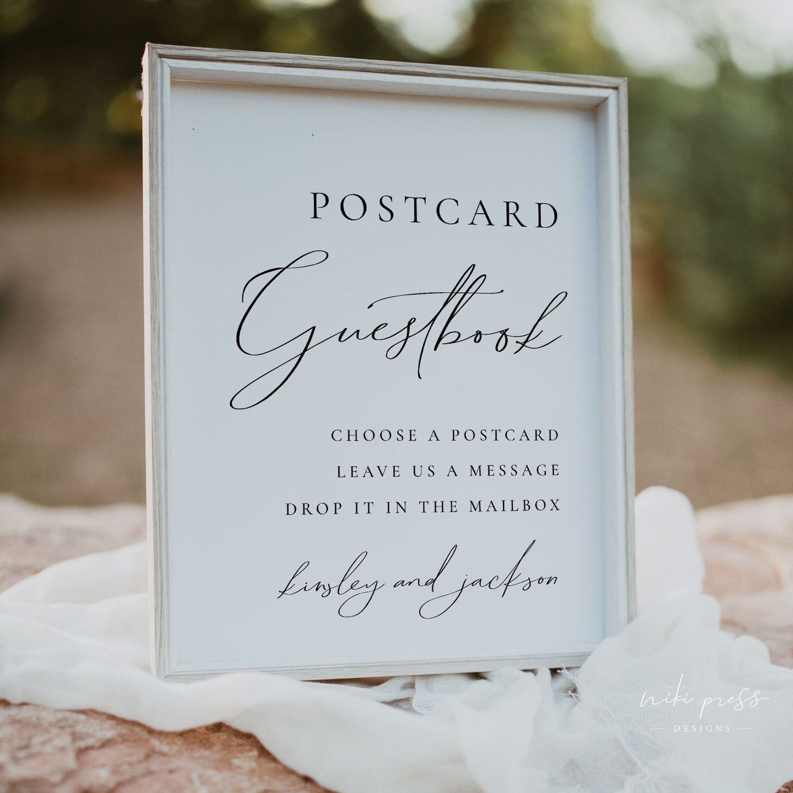 Elegant Postcard Guest Book Sign Template, Modern Wedding Guestbook ...