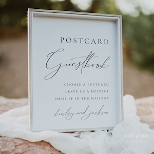 Elegant Postcard Guest Book Sign Template, Modern Wedding Guestbook ...