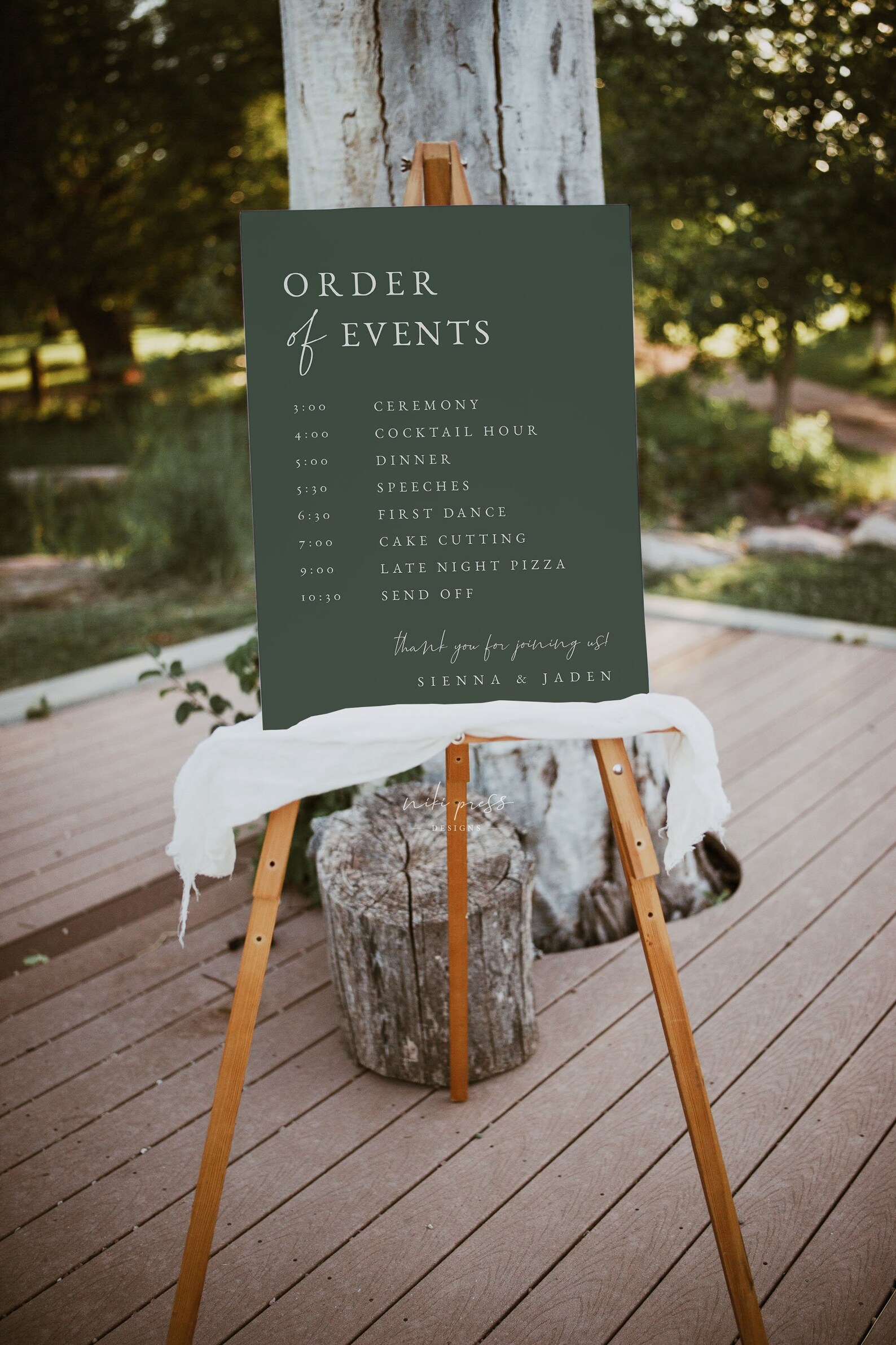 Forest Green Order of Events Wedding Sign Template | Rustic Wedding ...