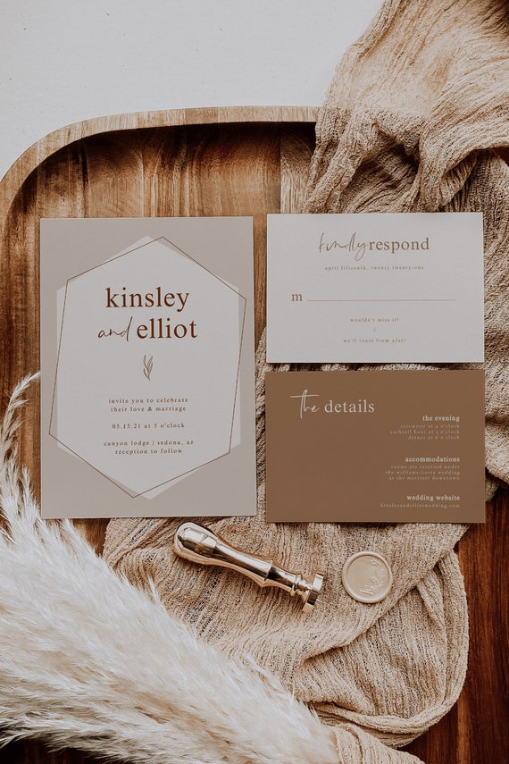Minimalist Hexagon Wedding Invitation Suite Template - Etsy