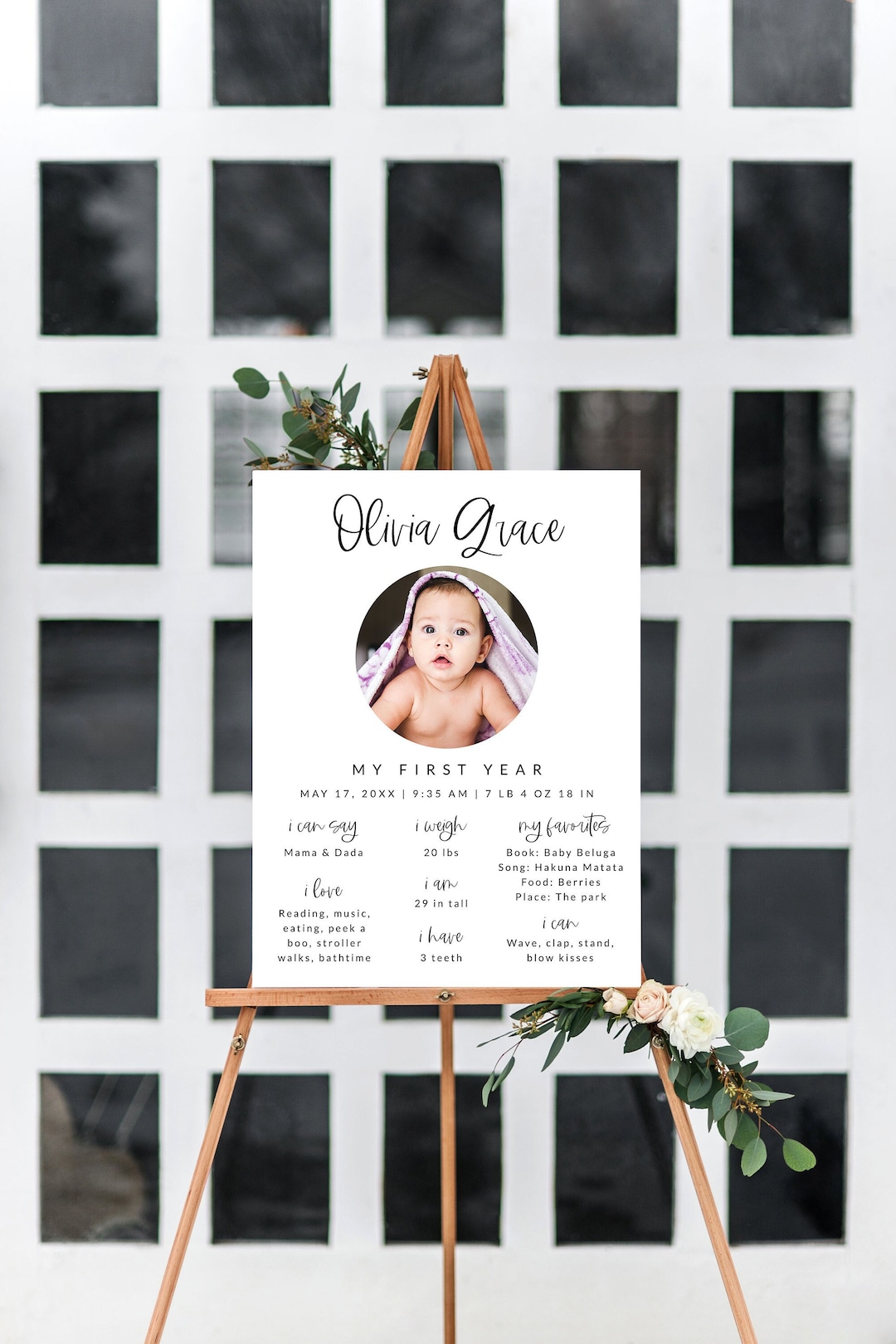 Modern Baby Milestone Poster Template, First Birthday Milestone Board ...