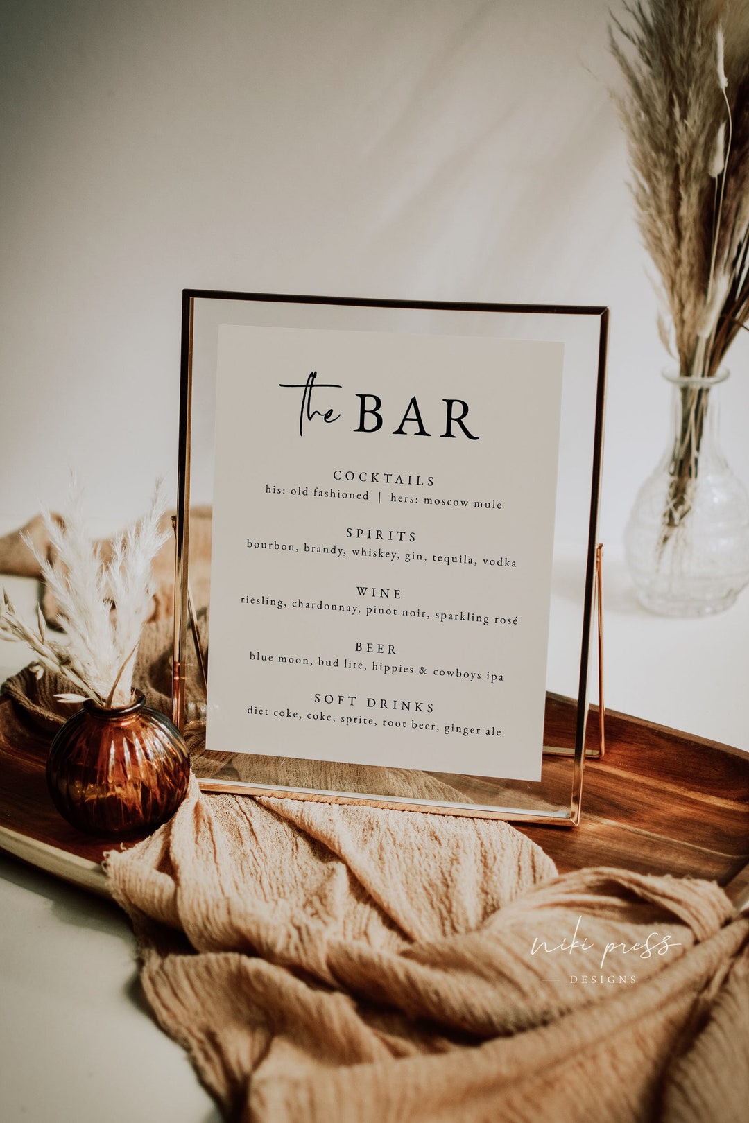 Minimalist Boho Bar Menu Template, Modern Wedding Drinks Menu ...