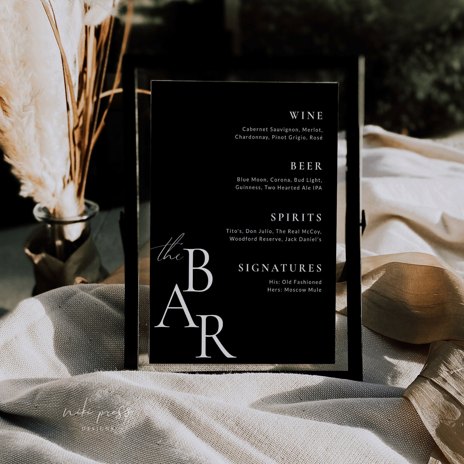 Modern Black Bar Menu Template Elegant Wedding Drink Sign - Etsy