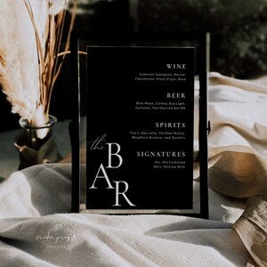 Modern Black Bar Menu Template | Elegant Wedding Drink Sign | Classic ...