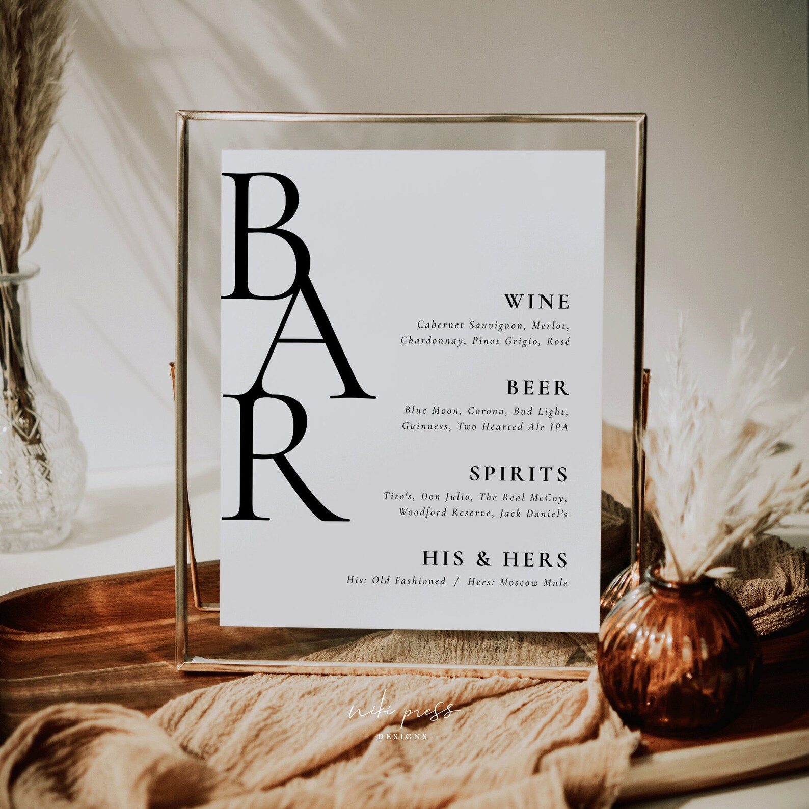 Modern Bar Sign Template Classic Wedding Drink Sign Minimalist Wedding ...