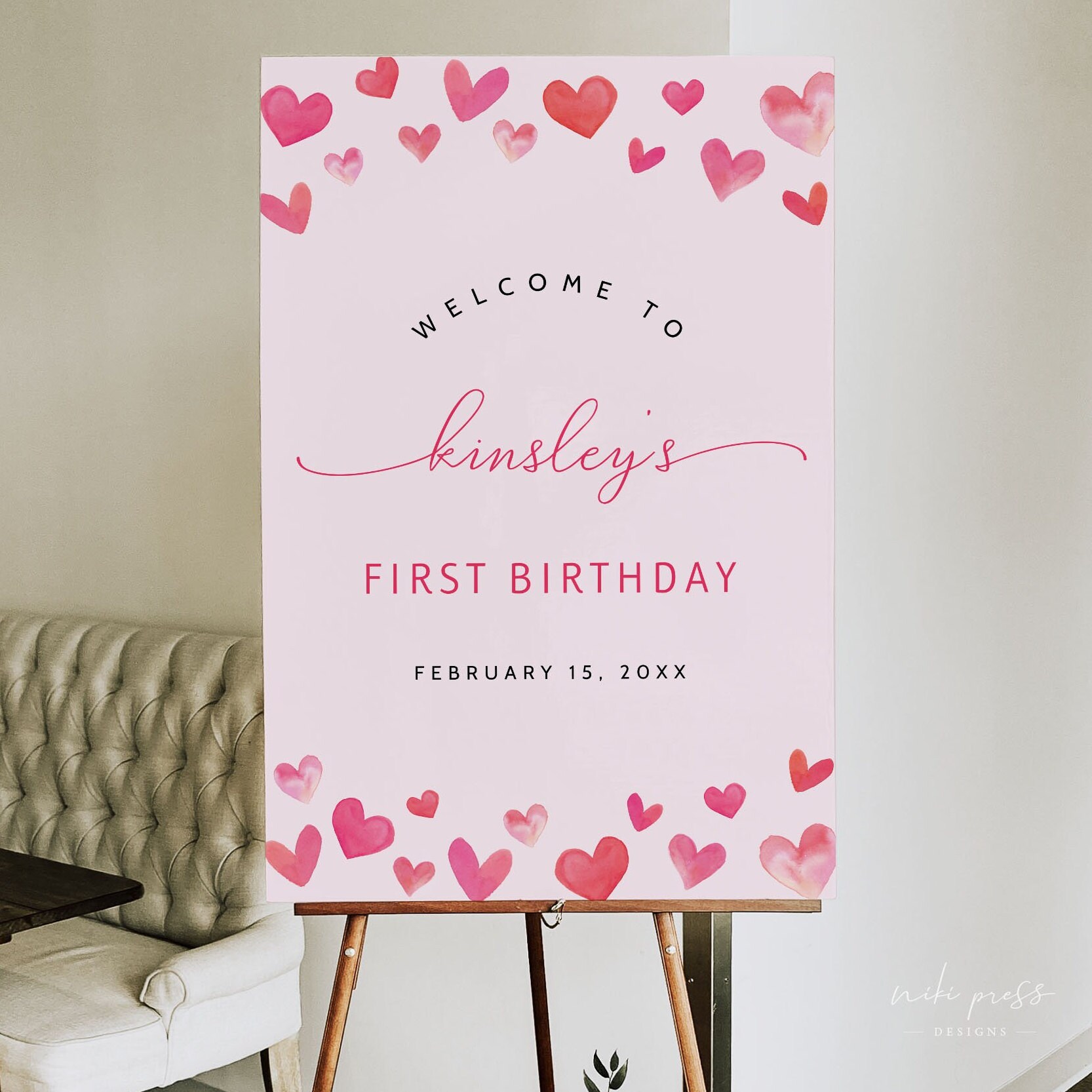 Valentine's Birthday Welcome Sign Template, Our Little Sweetheart, Girl ...