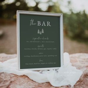 Forest Green Bar Sign Template | Green Wedding Drink Sign | Modern ...