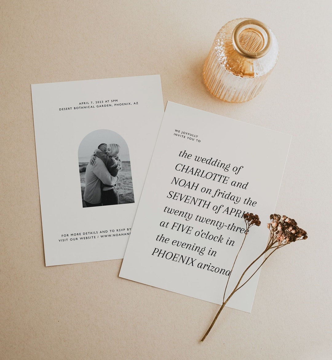 Minimalist Wedding Invitation Template, Modern Wedding Invites Arch ...