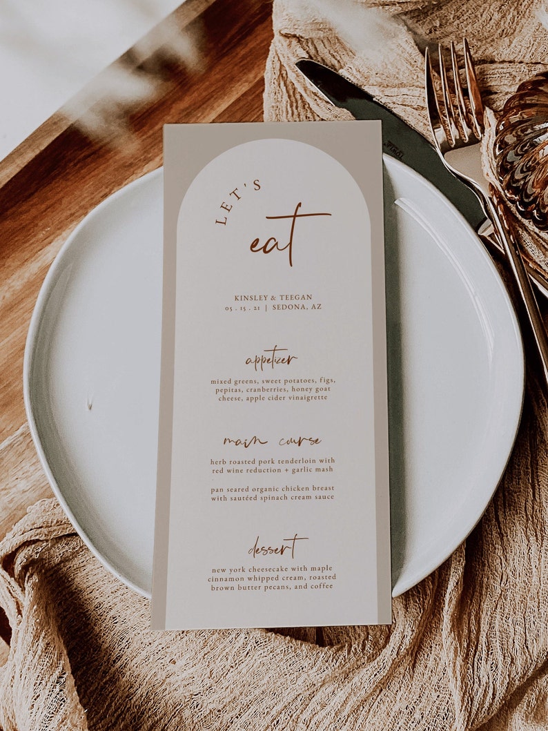 Arched Minimalist Wedding Dinner Menu Template Boho Wedding - Etsy