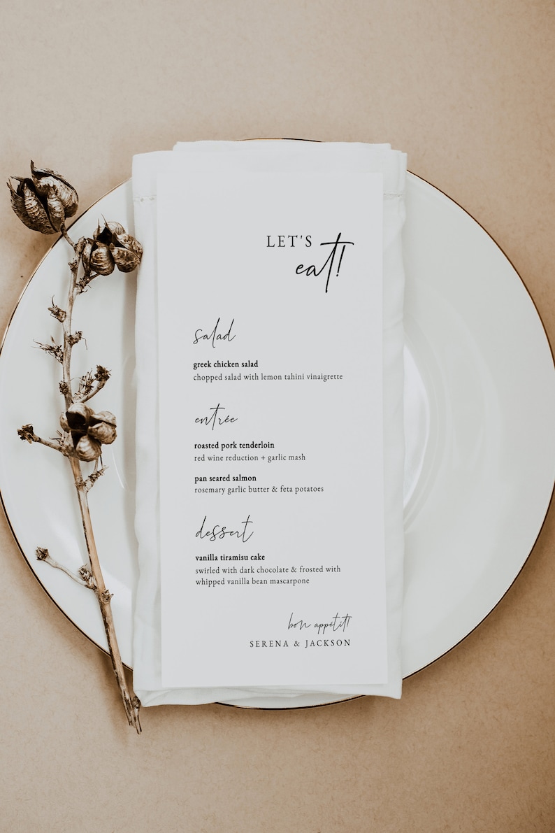 Modern Wedding Dinner Menu Template Minimalist Wedding Menu - Etsy