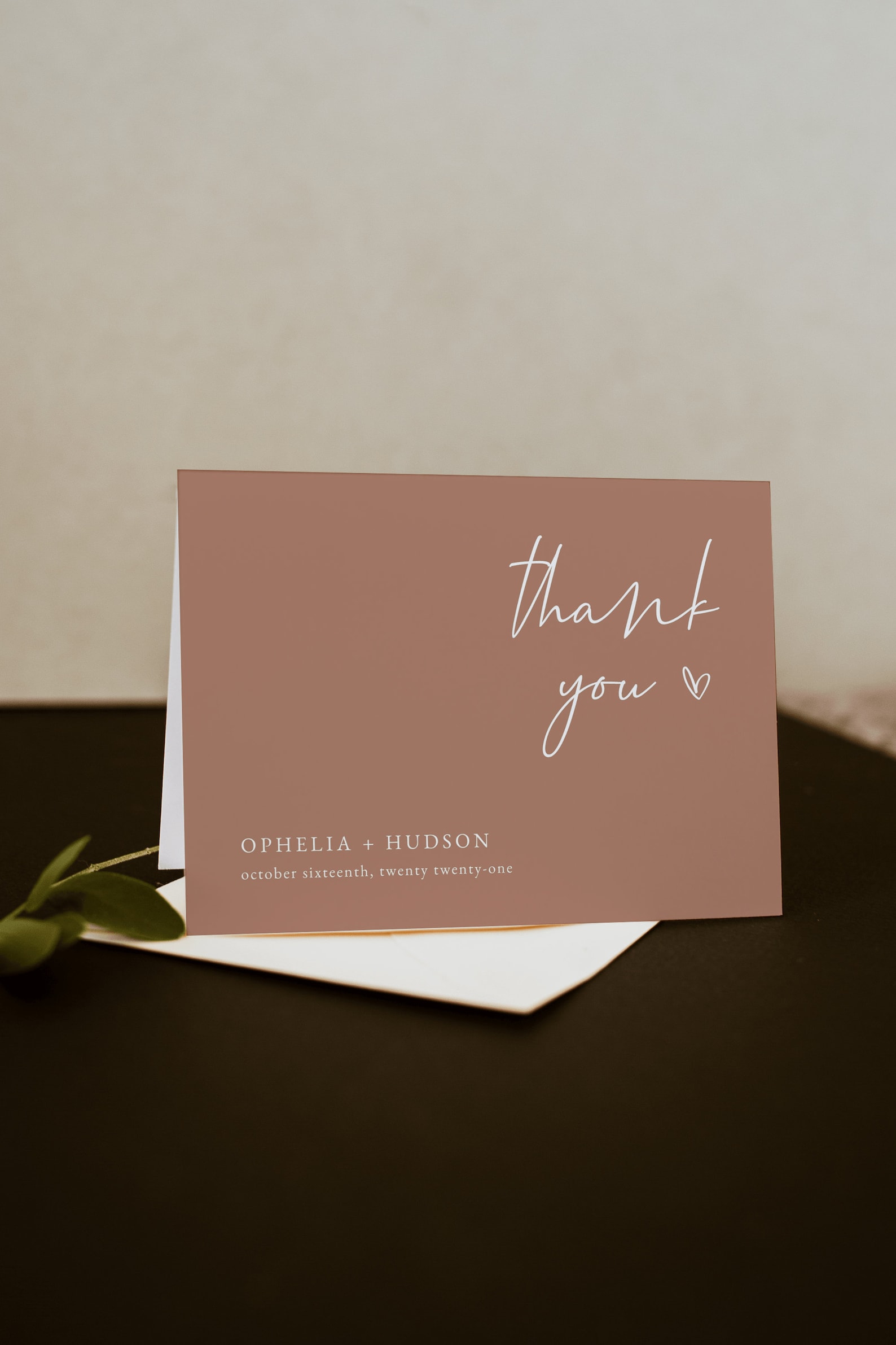 Earthy Mauve Wedding Thank You Card Template — Minimalist Boho Wedding ...