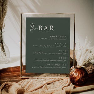 Forest Green Bar Menu Template | Green Wedding Drink Sign | Modern ...