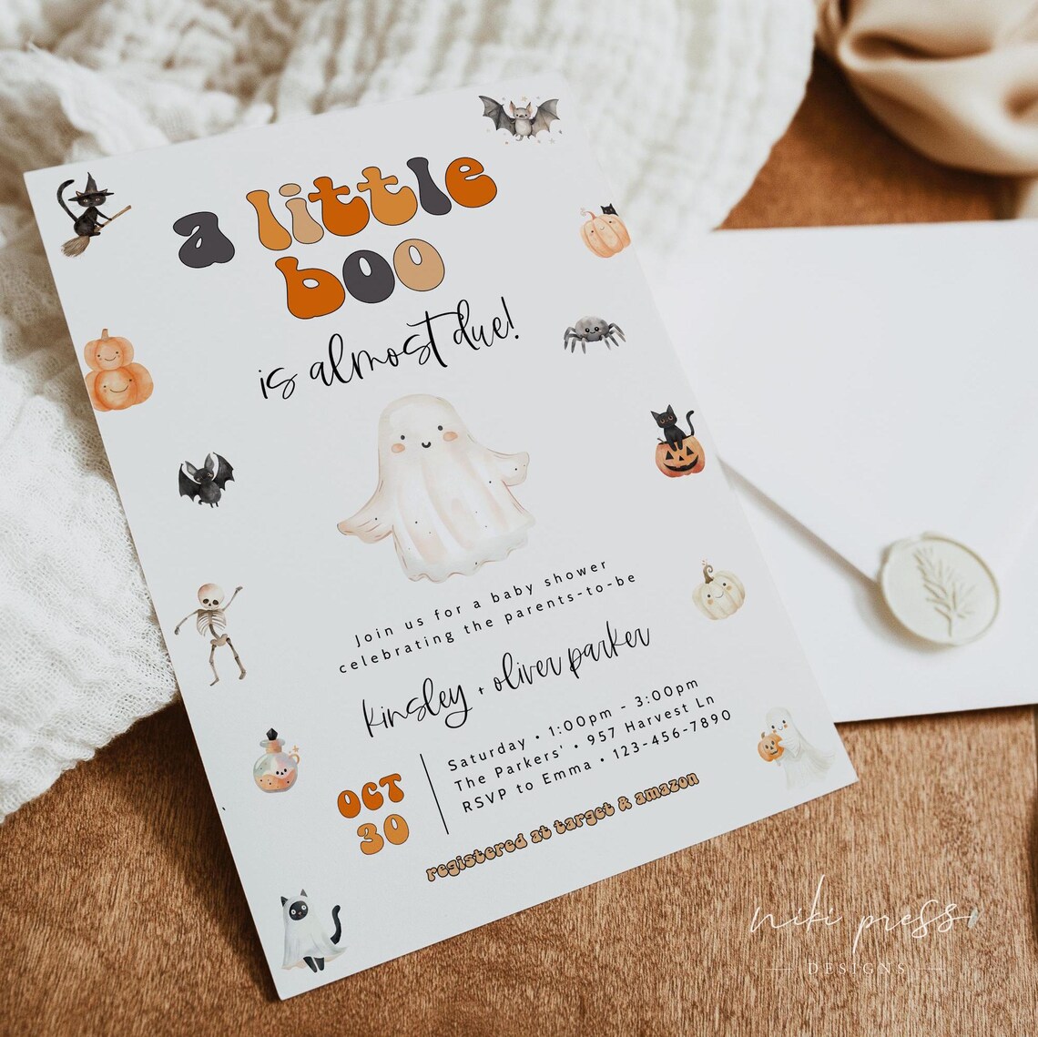 A Little Boo is Almost Due Baby Shower Invitation Template, Halloween ...