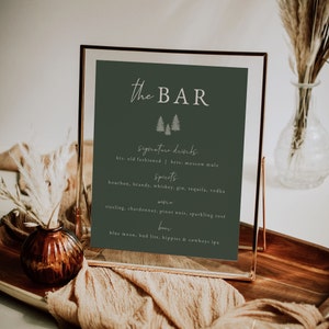 Forest Green Bar Sign Template | Green Wedding Drink Sign | Modern ...
