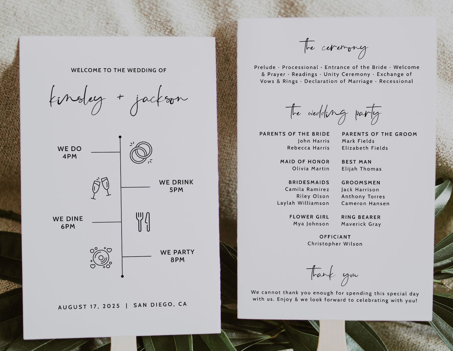 Modern Wedding Fan Program Template Wedding Timeline Program - Etsy