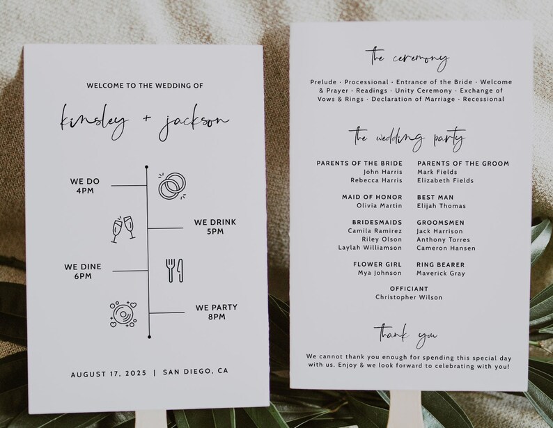 Modern Wedding Fan Program Template Wedding Timeline Program - Etsy