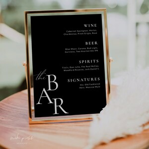 Modern Black Bar Menu Template | Elegant Wedding Drink Sign | Classic ...