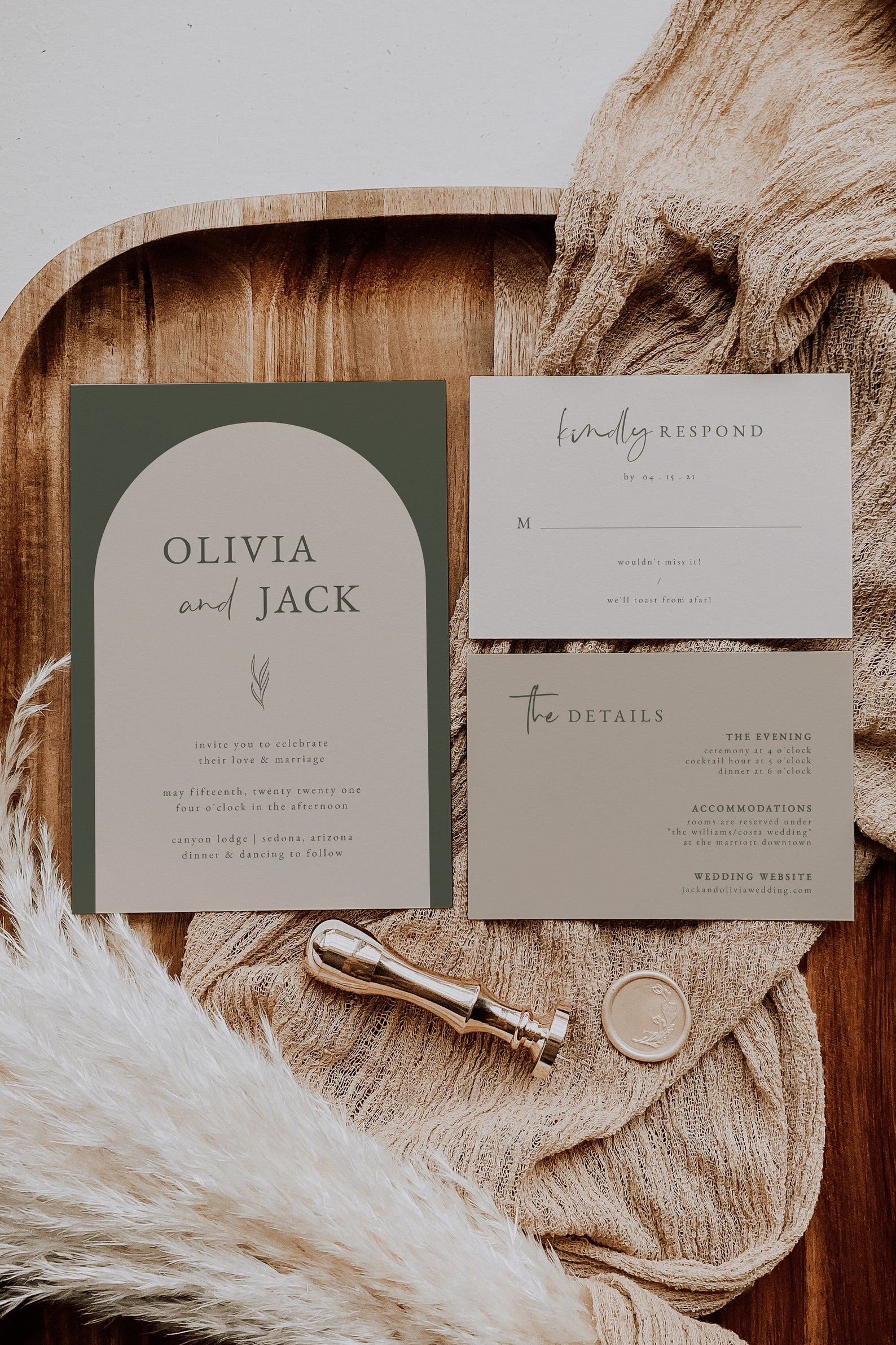 Arched Olive Wedding Invitation Suite Printable Green - Etsy
