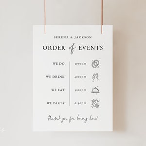 Wedding Order of Events Sign Template, Modern Wedding Welcome Sign ...