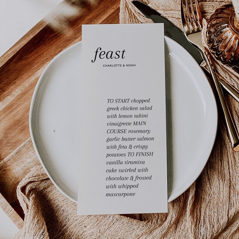 Minimalist Wedding Menu Template Modern Wedding Menu Unique - Etsy