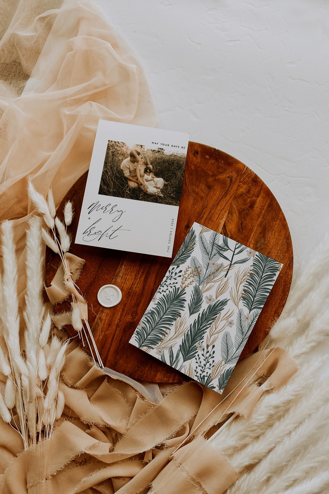 Modern Boho Holiday Photo Card Template | Merry and Bright Holiday Card ...