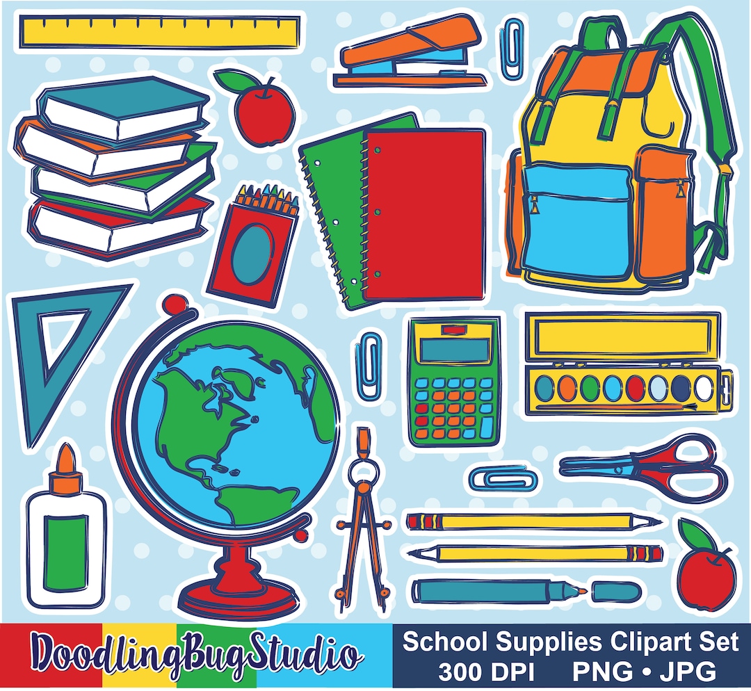 School Supplies Art Bundle, School PNG JPG Clipart, School Supplies Png ...