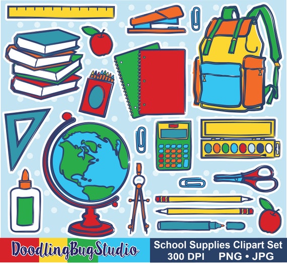 School Supplies Art Bundle School PNG JPG Clipart school | Etsy
