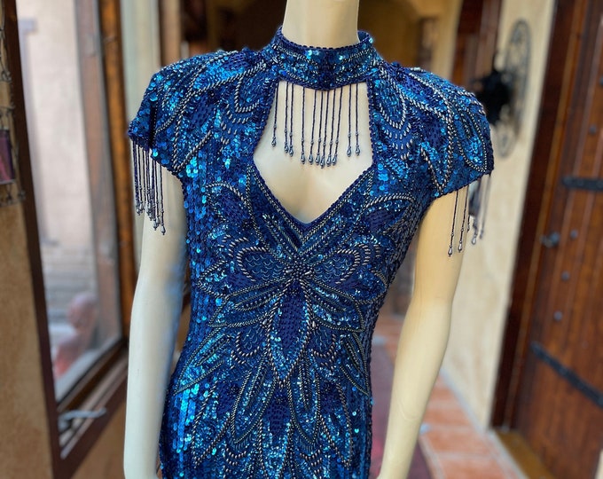 80s/90s Lillie Rubin Blue Beaded Dress *wounded Bird* - Etsy