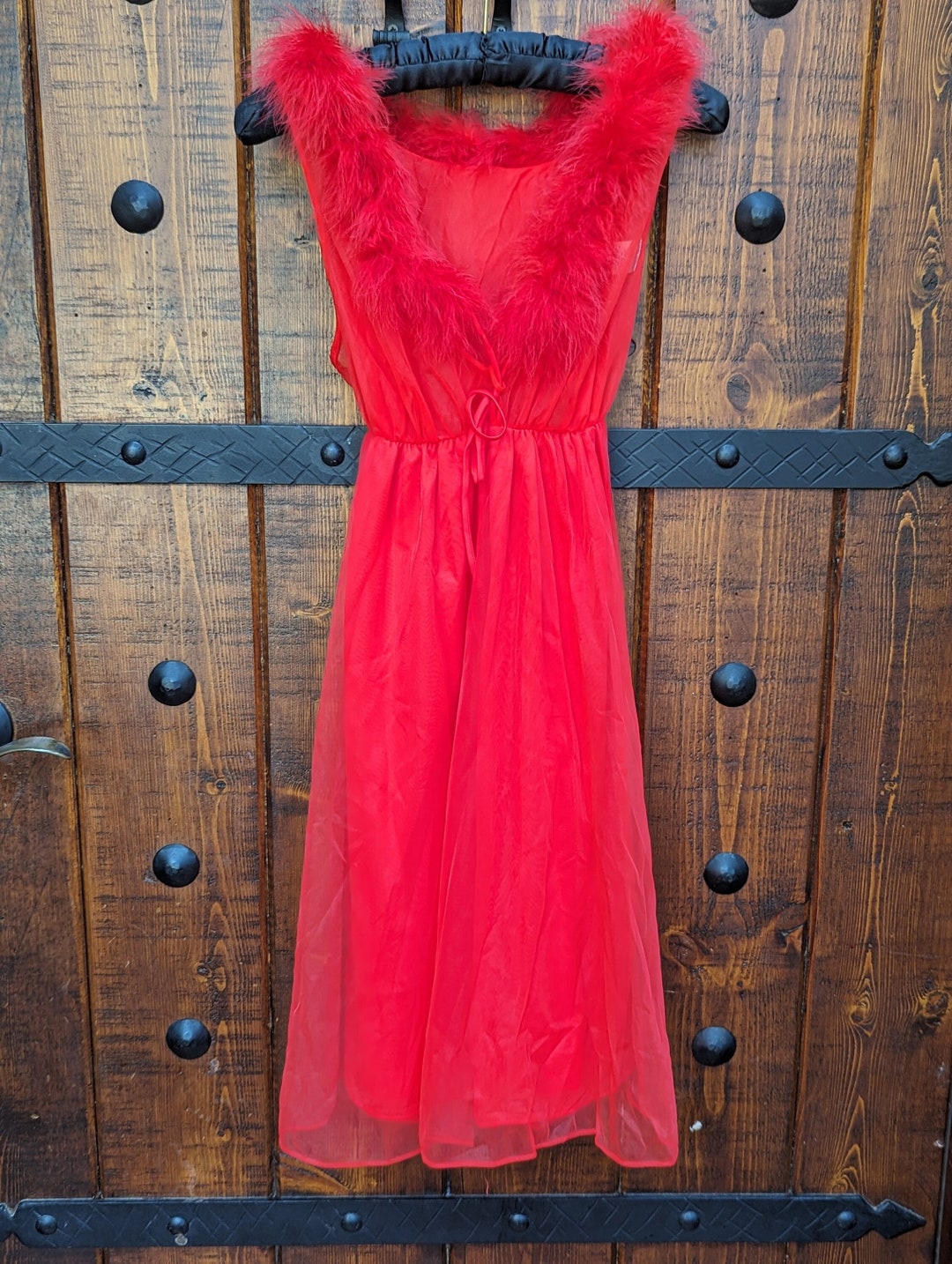 Vintage Red Baby Doll Peignoir With Feather Collar - Etsy