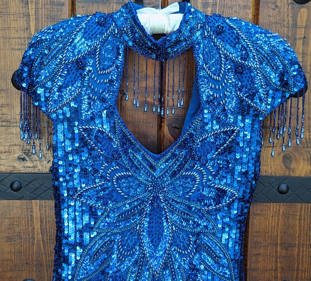 80s/90s Lillie Rubin Blue Beaded Dress wounded Bird - Etsy