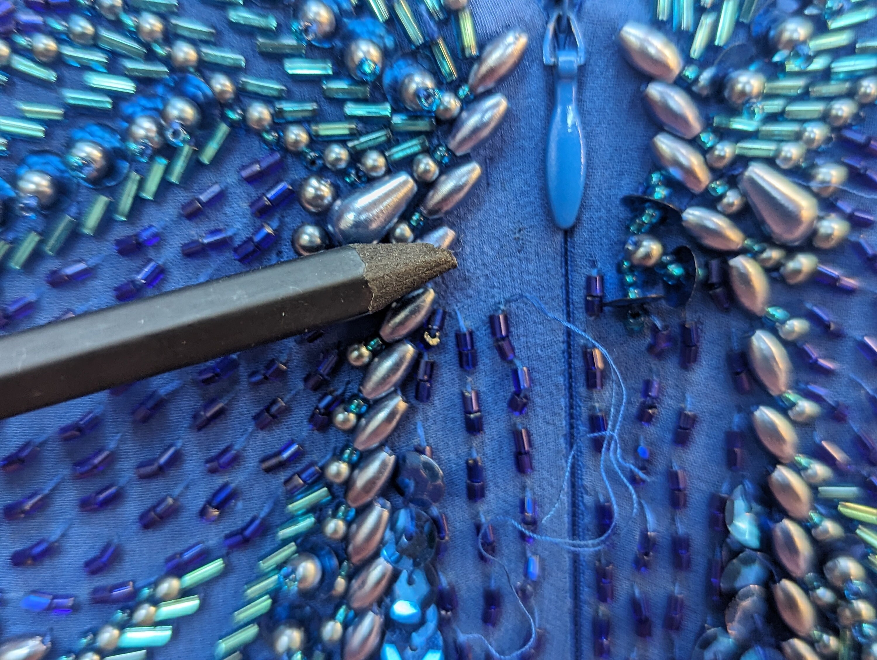 80s/90s Lillie Rubin Blue Beaded Dress wounded Bird - Etsy