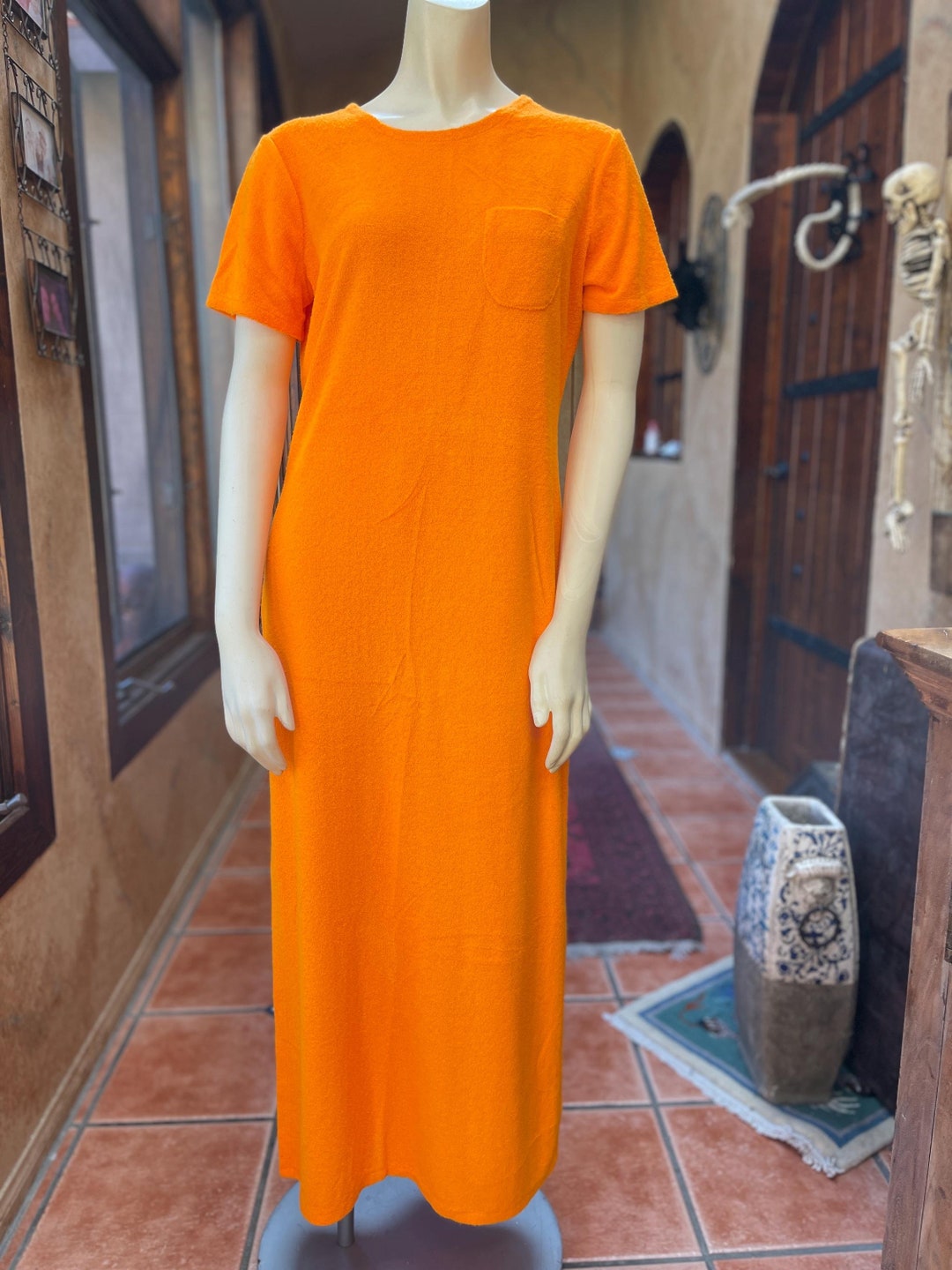 70s Orange Terry Cloth Dress/coverup M/L - Etsy