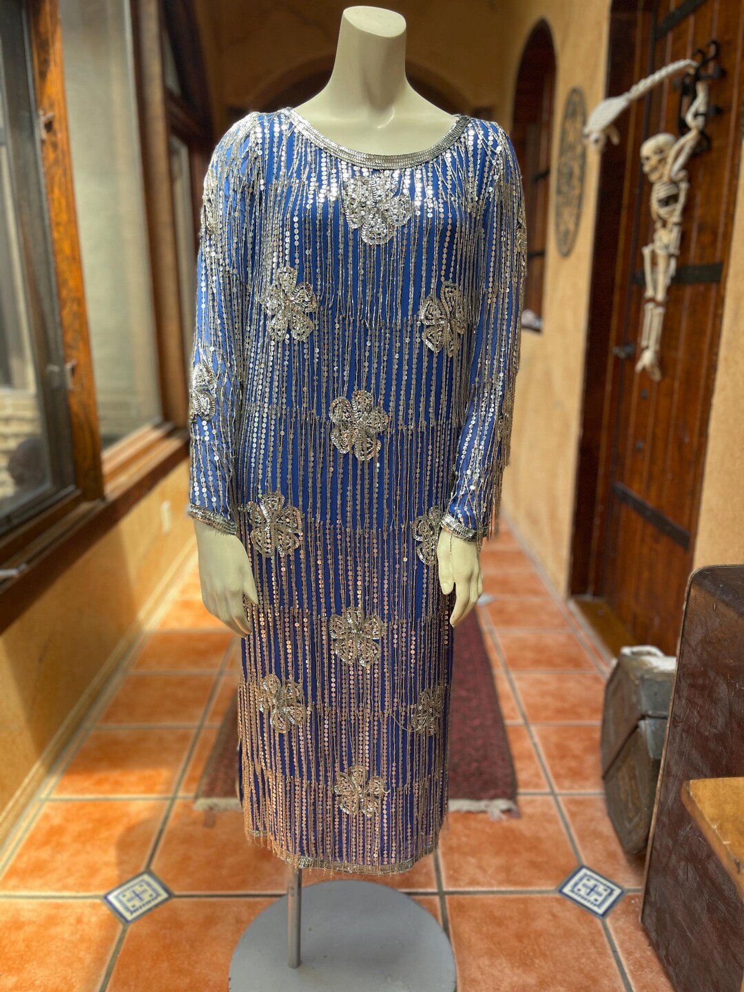 Vintage 1980s Lillie Rubin Beaded Cocktail Dress – Cobalt Blue Silk ...