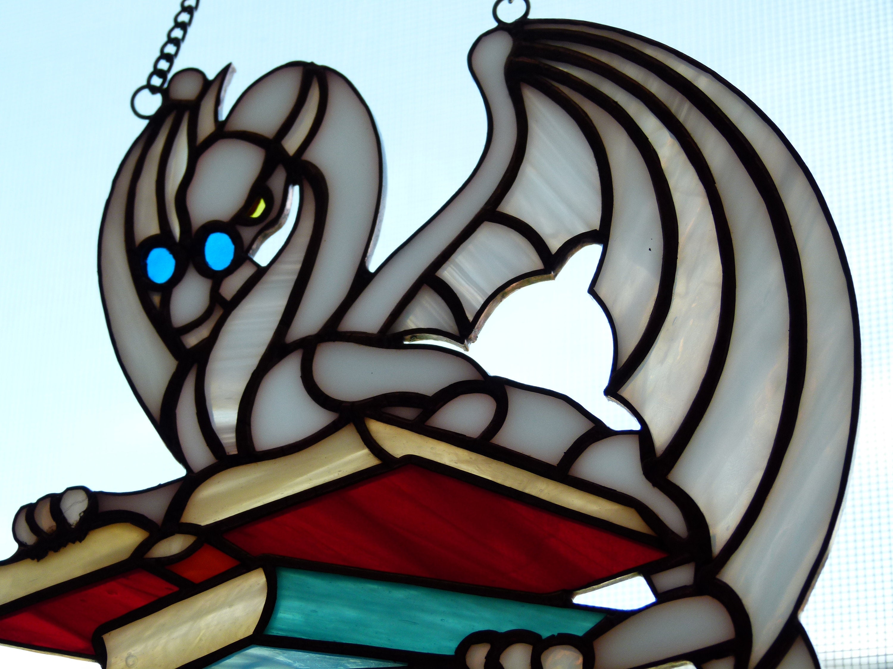 Dragon Book Stack Tiffany Stained Glass Suncatcher Stained Glass Decor ...