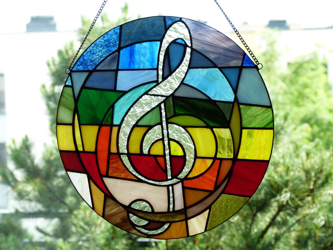 Treble Clef Tiffany Stained Glass Suncatcher Stained Glass - Etsy
