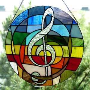 Treble Clef Tiffany Stained Glass Suncatcher Stained Glass - Etsy