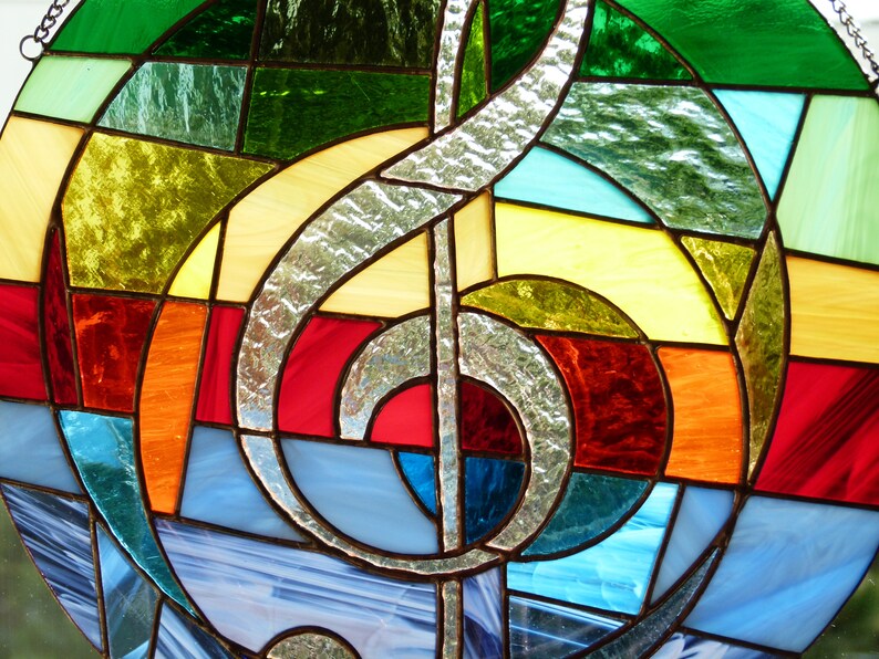 Stained Glass Treble Clef Suncatcher Rainbow Music Note Window Hanging ...