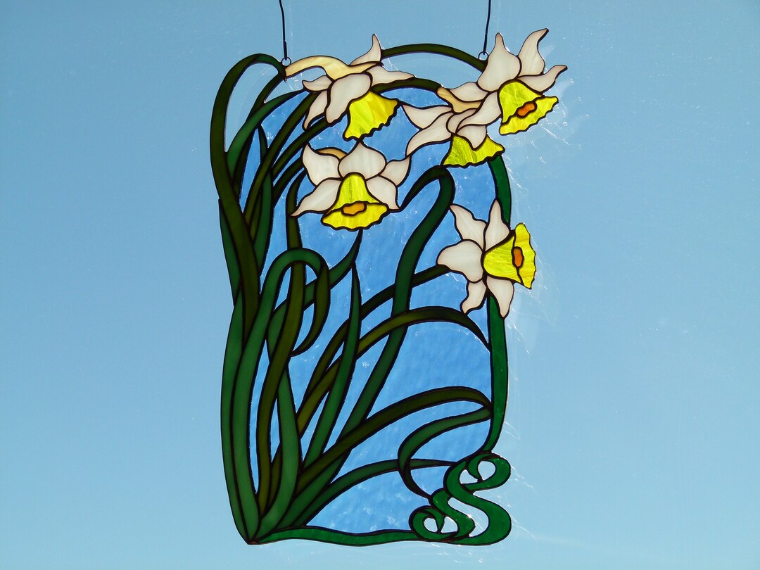 Daffodil Stained Glass Window Hangings Christmas Gift White Flower ...
