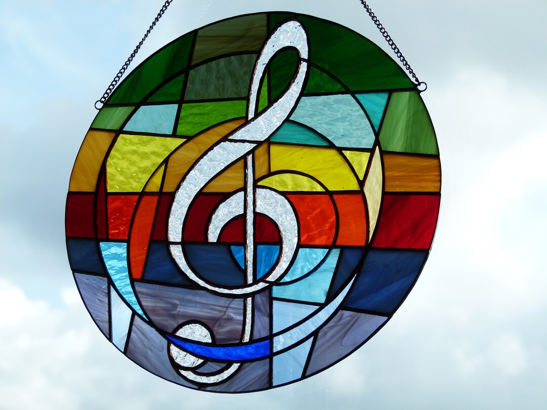 Stained Glass Treble Clef Suncatcher Tiffany Window Hanging Rainbow ...
