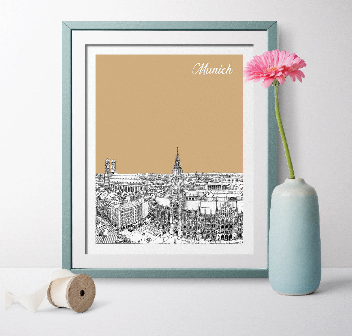 Germany Travel Poster, Munich Skyline, Munich Cityscape, Munich Art ...