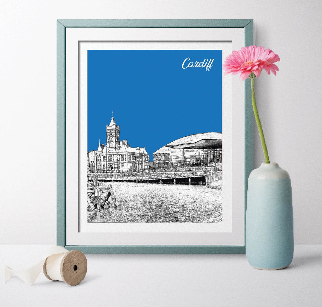 England Travel Poster, Cardiff Cityscape, Cardiff Art, Cardiff Poster ...