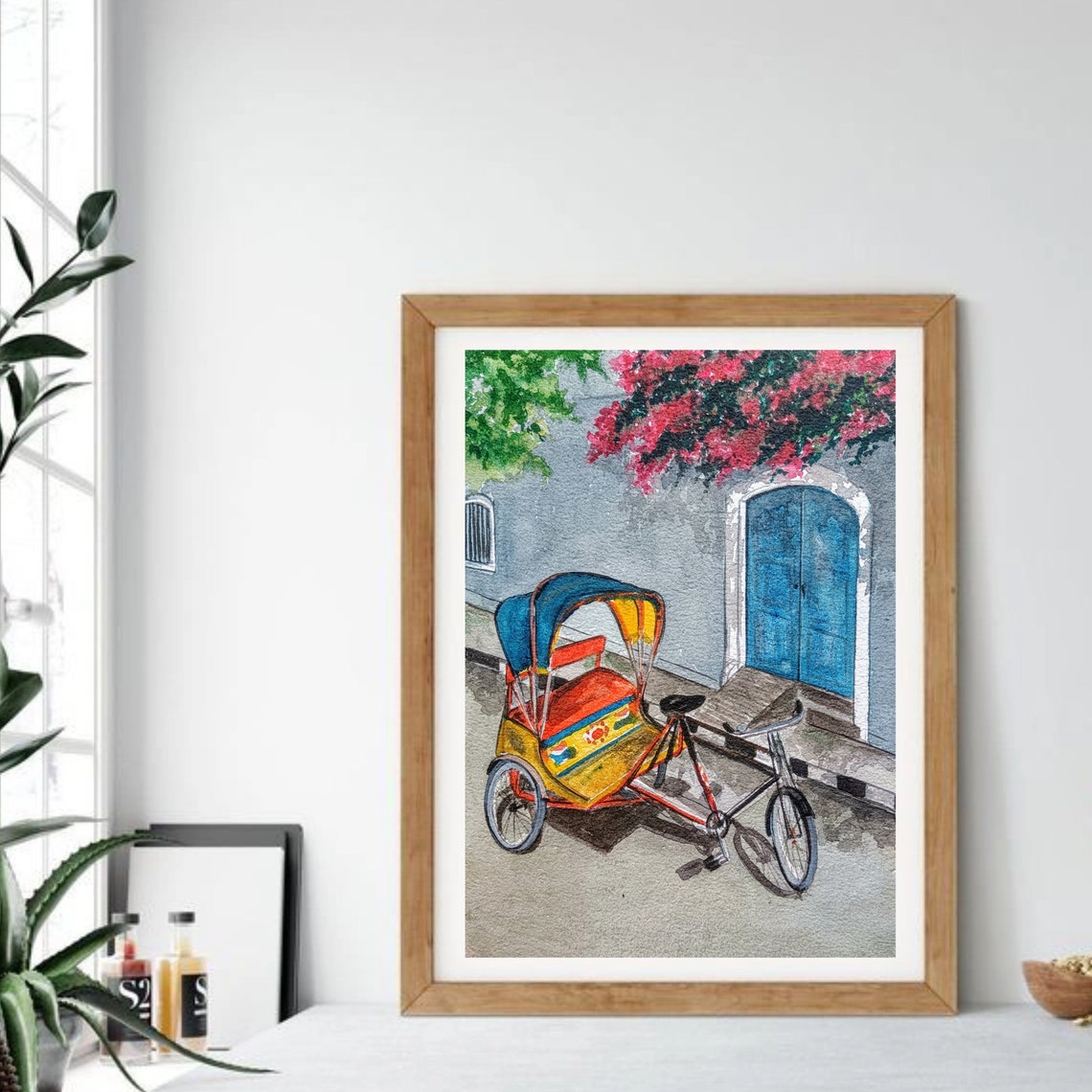 Indian Rickshaw Watercolor Painting: Pondicherry Street Scene Art - Etsy