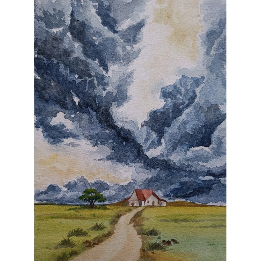 Original Watercolor Painting A4, Monsoon Landscape Wall Art, Neutral ...