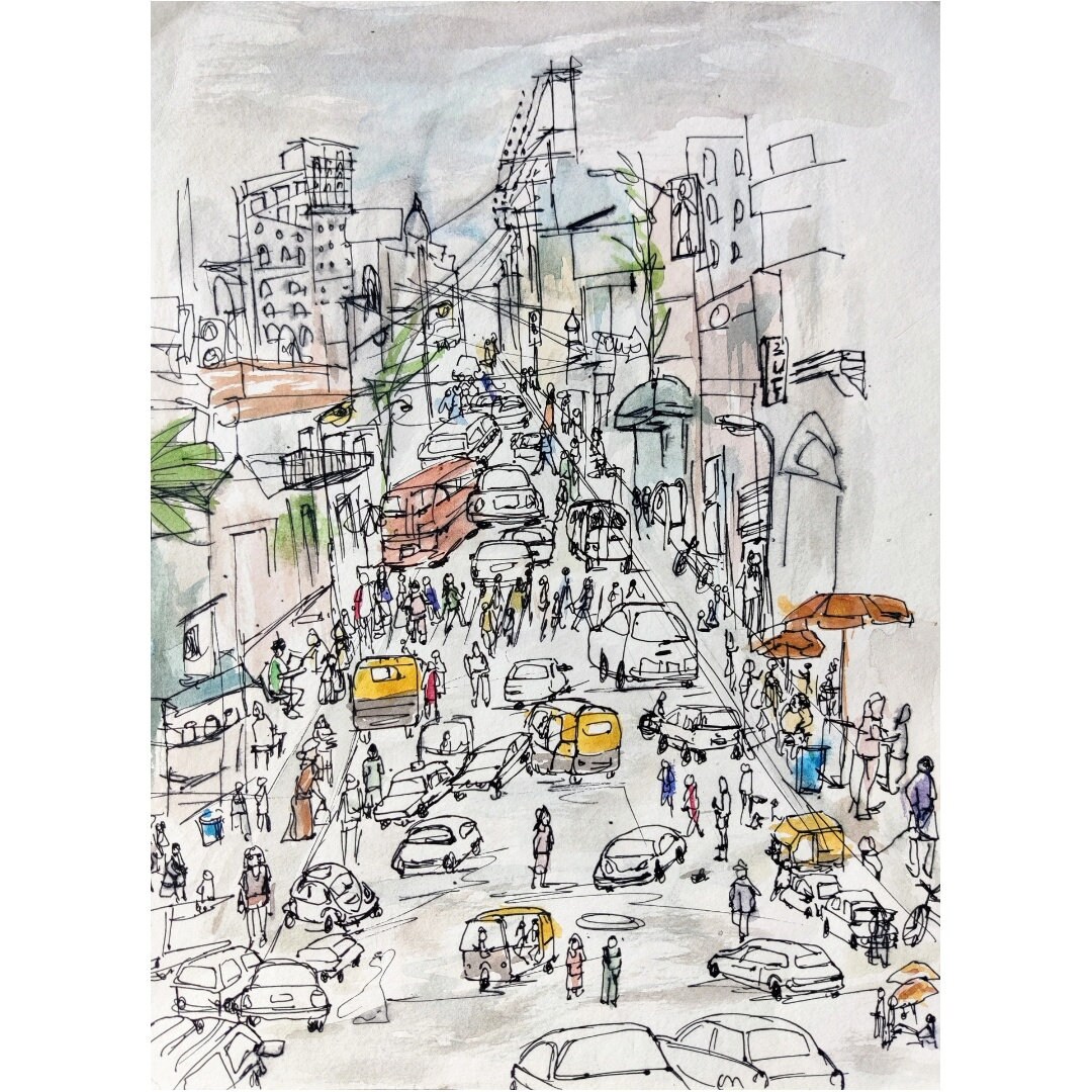 Indian City Street Doodle, Original Art Small , India Travel/delhi ...