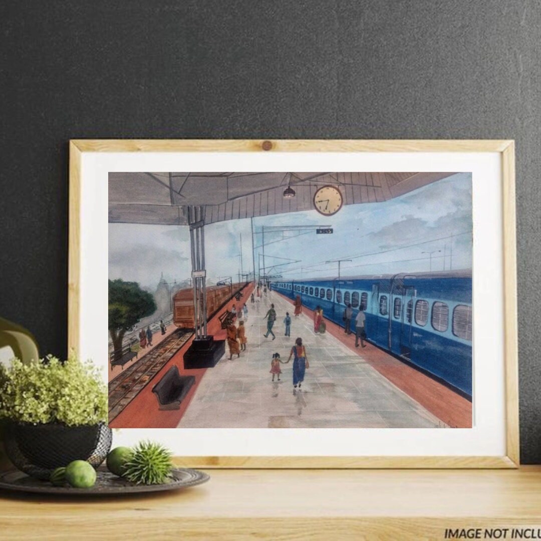 Vintage Railway Platform Original Painting Nostalgic Train Station ...