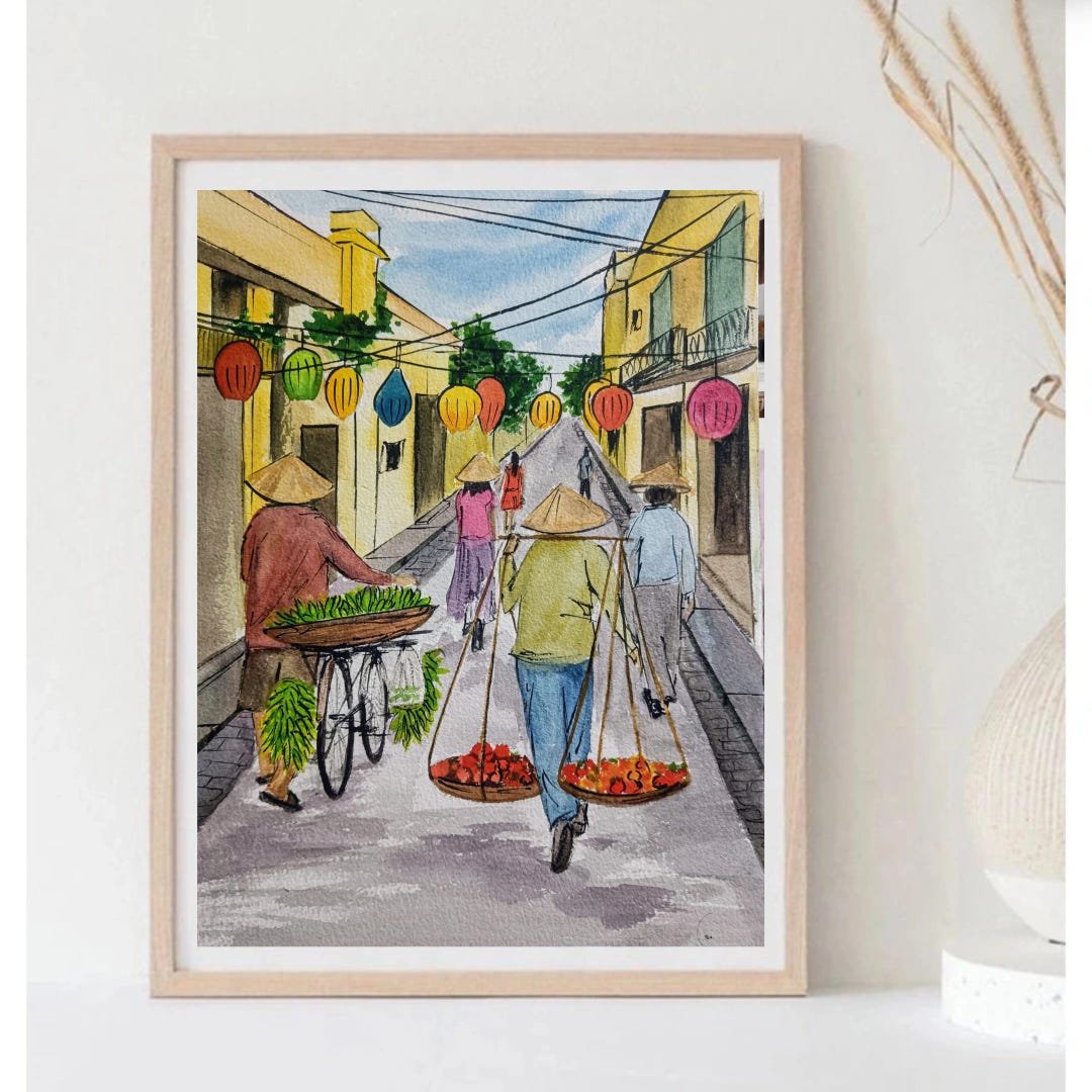 Original Vietnam Watercolor Painting – Hoi An/hanoi Street Vendor Art ...