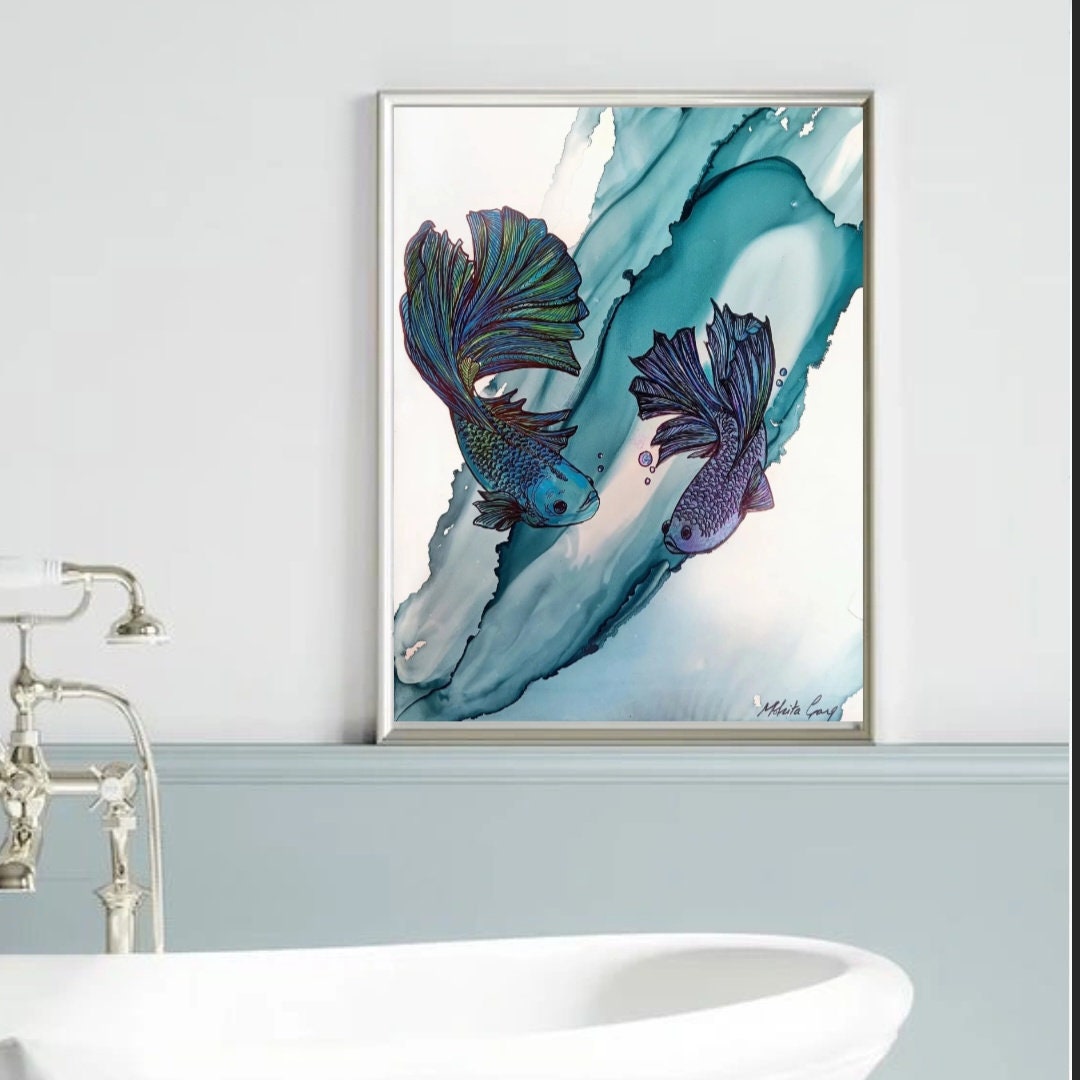 Hand-painted Fishes Original Art coastal/seaside/ocean/nautical Wall ...