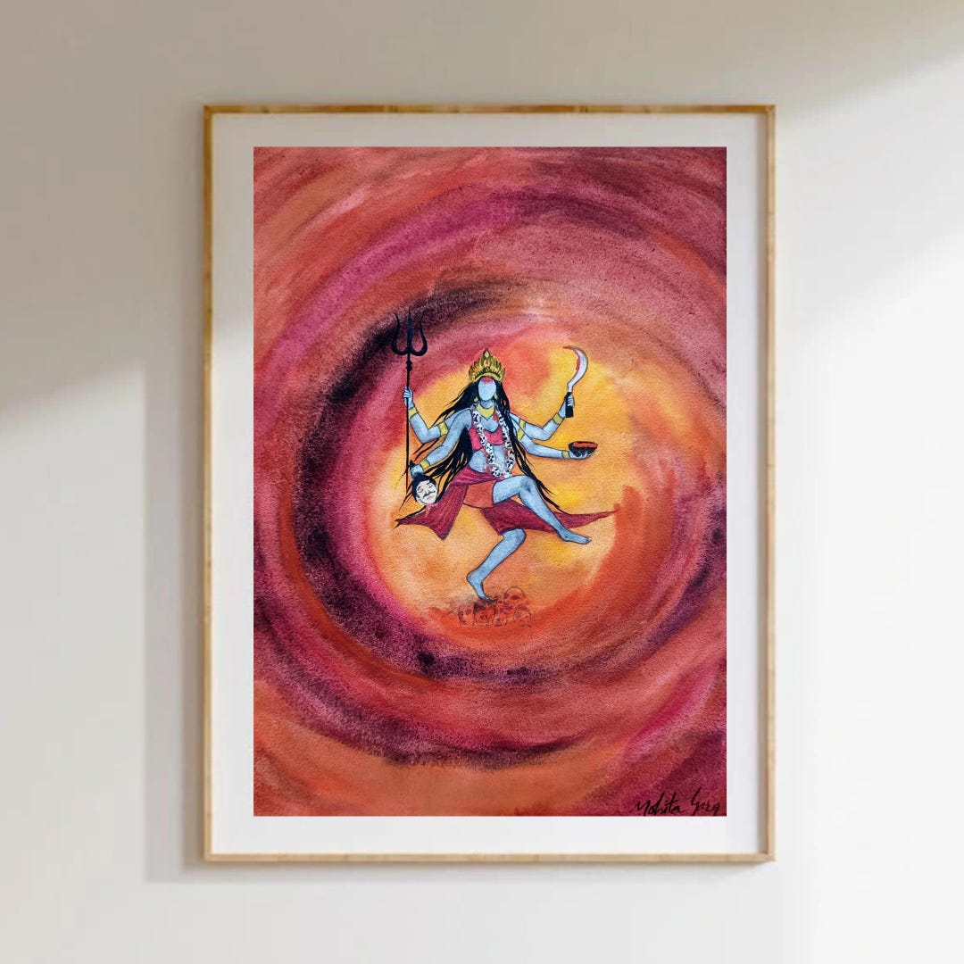 Indian Goddess Kali Art, Original Watercolor Mahakali Painting ...