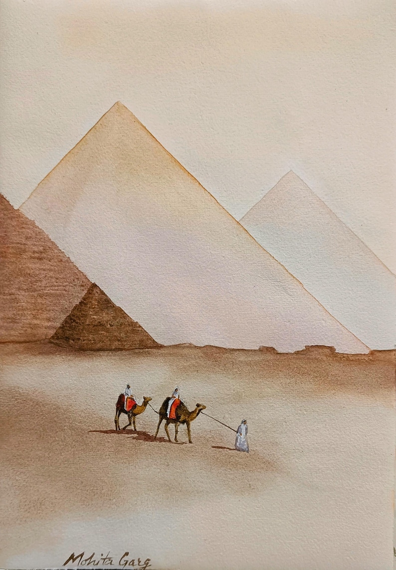 Original Giza Pyramids Watercolor Painting: Egyptian Desert Art - Etsy UK