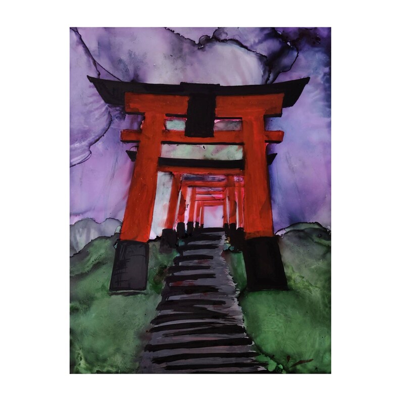 Japanese Landmark Art-sakura Torii Gate Painting ,shinto Gate Japan ...